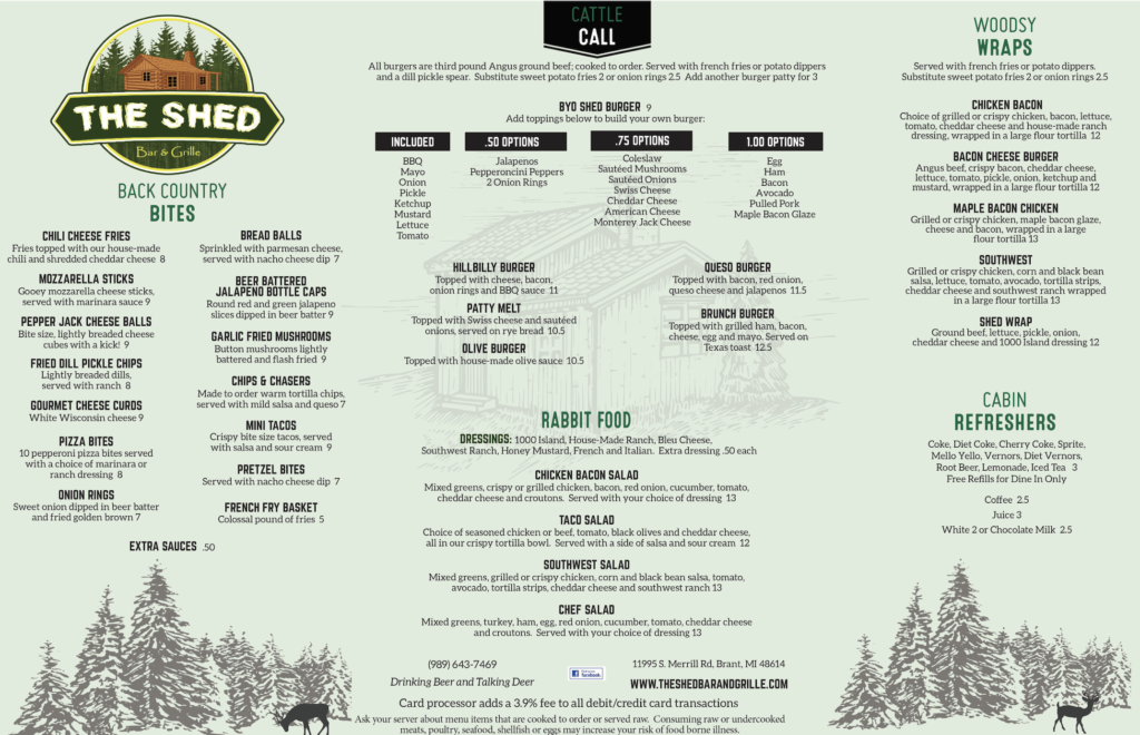 Shed Menu - The Shed Bar & Grille